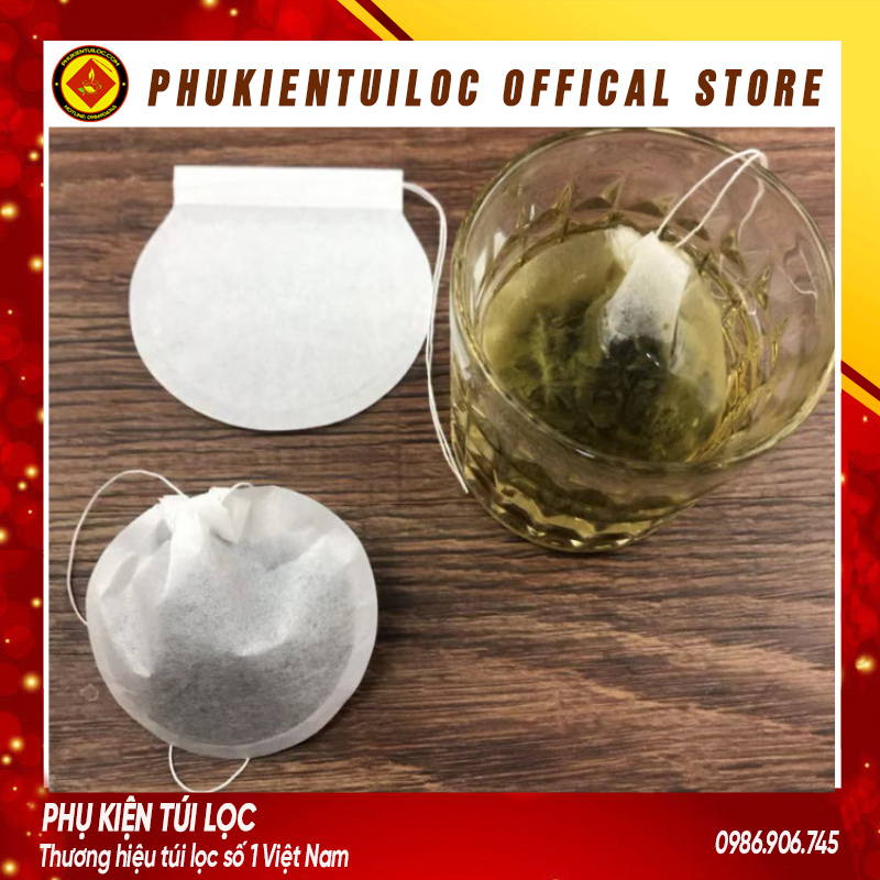 Combo 100 túi lọc giấy hình trống có dây rút lọc trà hoa, trà bột, cafe ...